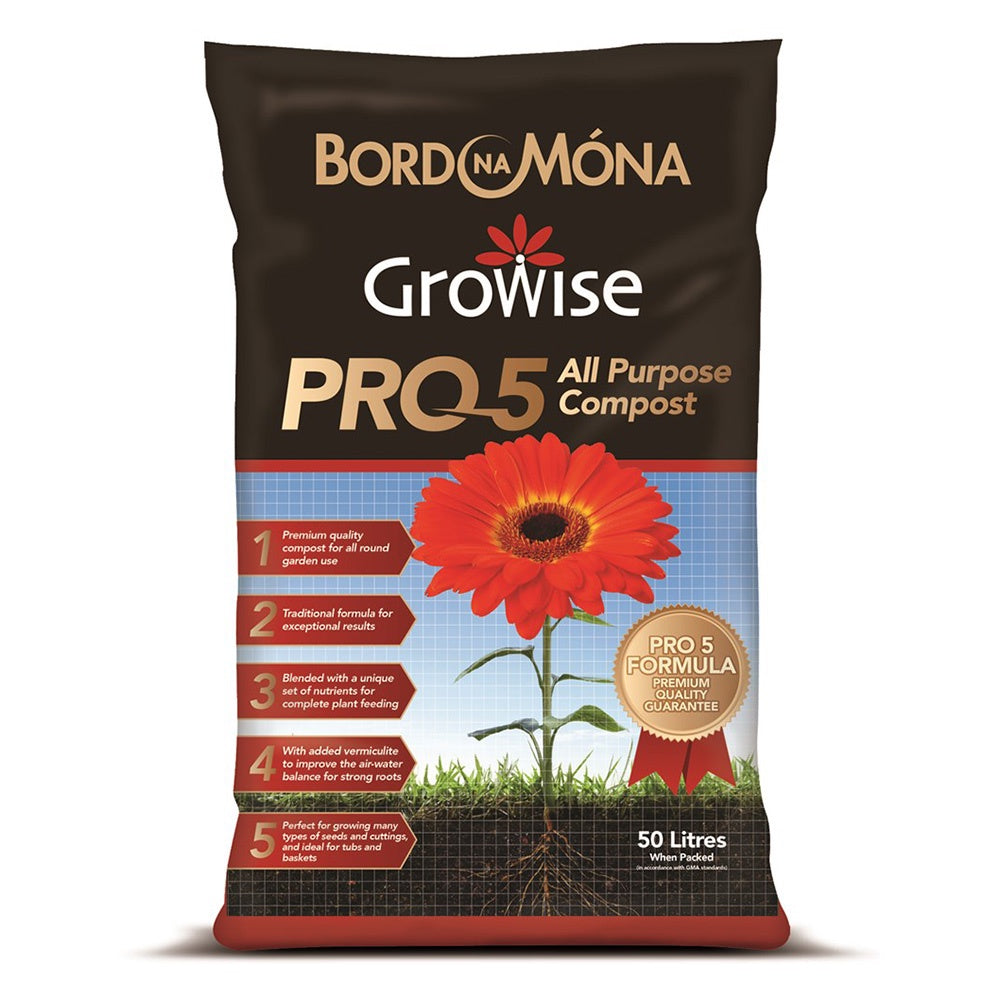 Bord Na Mona Growise Pro 5 All Purpose Compost 50L – DeWaldens Garden ...