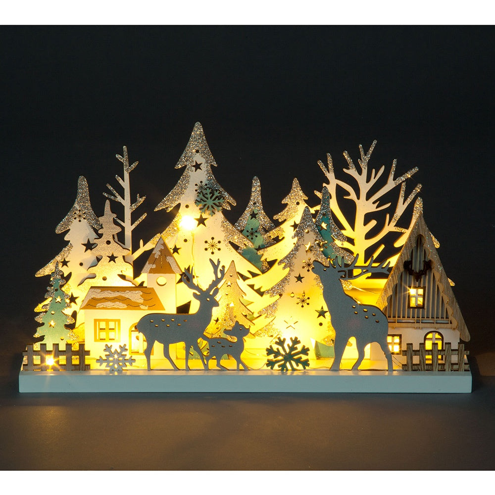 Snowtime B/O 18cm Table Top Scene with House/Family Stags | DeWaldens ...