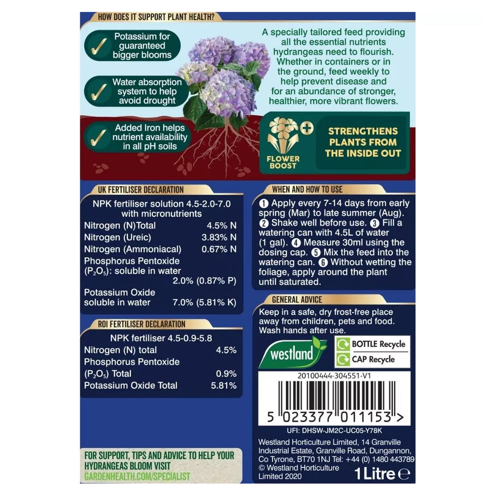 Westland Hydrangea High Performance Liquid Plant Food 1ltr – DeWaldens ...